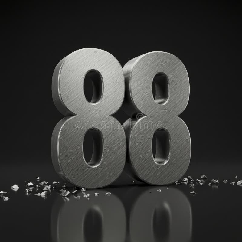 Metal Number Eighty Eight on Dark Reflective Surface with Broken Pieces ...