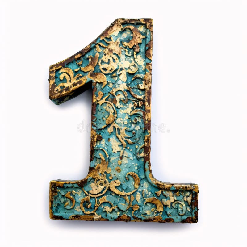 Metal Number 1 with Floral Pattern on White Background. 3d Rendering ...