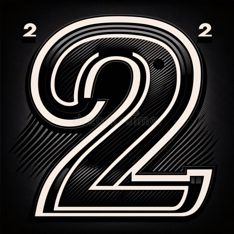 Metal Number 2 with Shadow on Black Background. 3D Render Stock ...