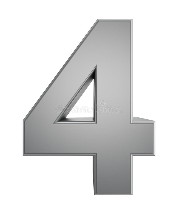 Metal Numbers 4 Isolated on White Background, 3d Rendering Stock ...