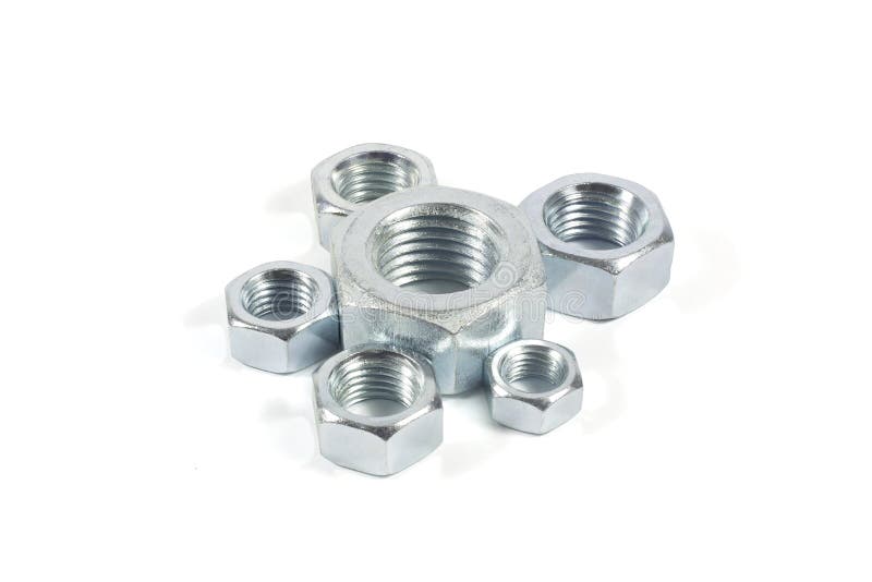 Metal Nuts of Different Sizes Isolated on White Stock Photo - Image of ...