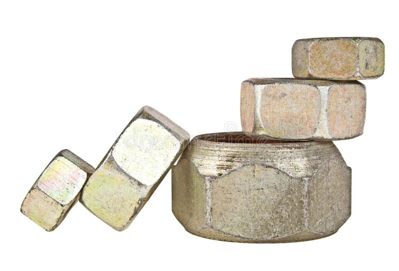 Metal Nuts of Different Sizes Isolated on White Background Stock Image ...