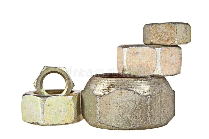 Metal Nuts of Different Sizes Isolated on White Background Stock Image ...