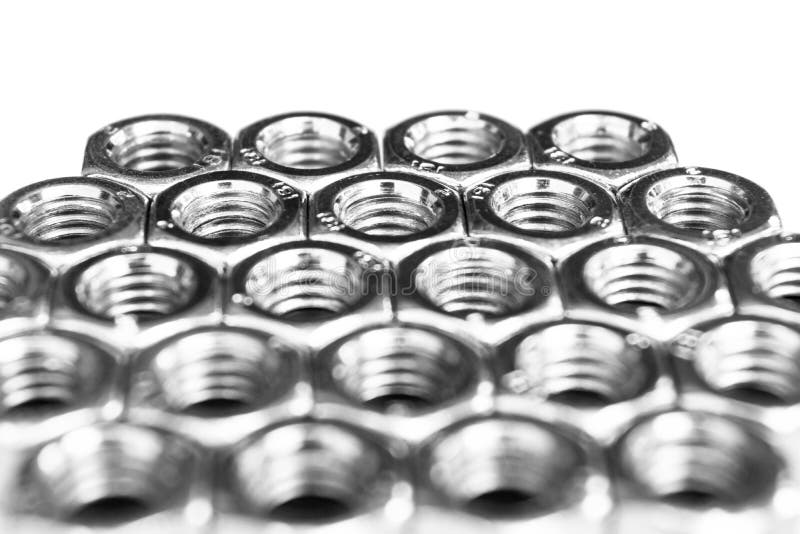 Metal Nuts in a Row Background. Chromed Nuts Isolated. Steel Nuts ...