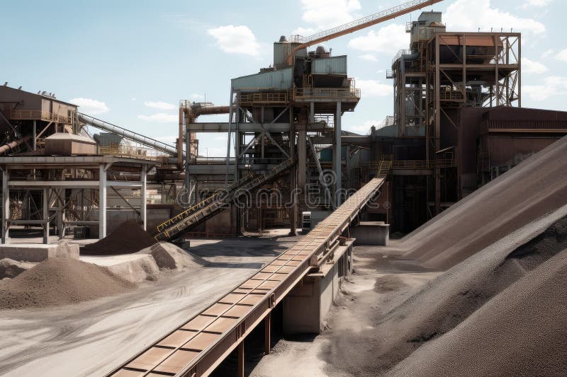 Metal Ore Processing Plant, with Loaders and Conveyors Moving Materials ...