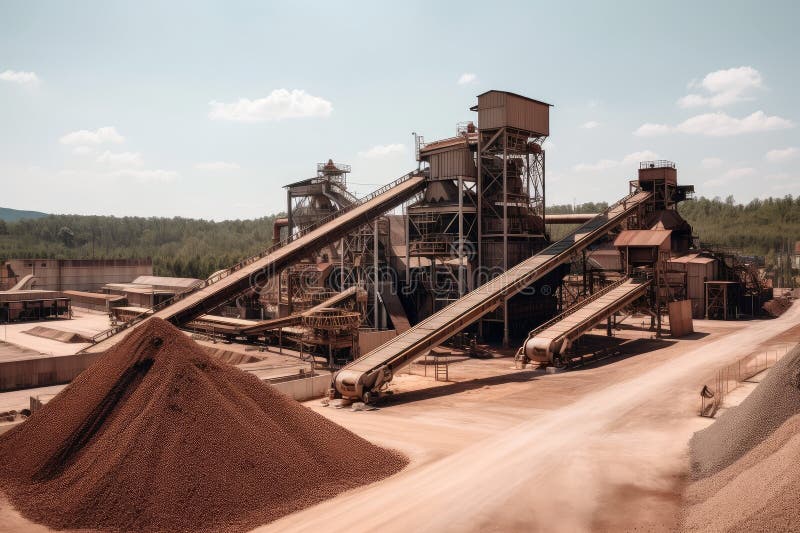 Metal Ore Processing Plant, with Loaders and Conveyors Moving Materials ...