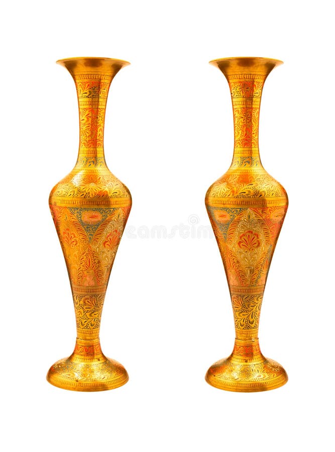 Metal Oriental Vase with Engraved Texture Pattern Stock Image - Image ...