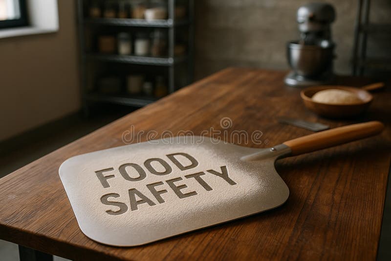 Metal Paddle with Food Safety Message on Flour Surface in Rustic Food ...