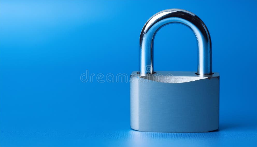 Metal Padlock on Blue Backdrop. Security Concept. Close-up Stock ...