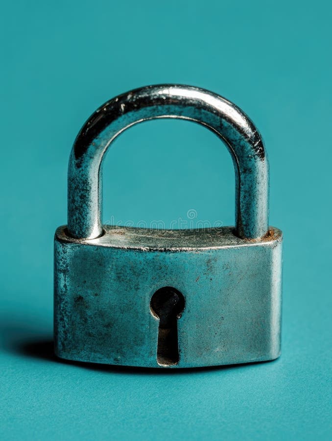 Metal Padlock on Blue Surface Stock Photo - Image of keyhole, gate ...