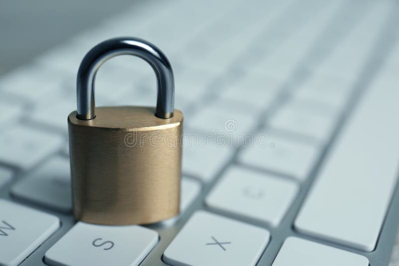 Metal Padlock on Computer Keyboard, Space for Text. Cyber Security ...