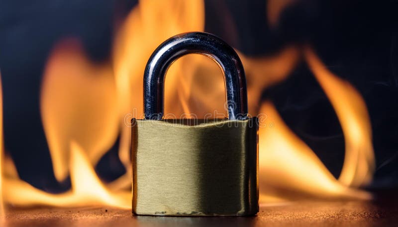 Metal Padlock Consumed by Flame. Hot Fire. Dark Backdrop Stock ...