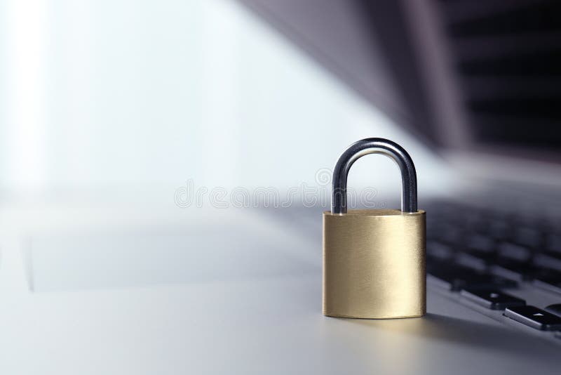 Metal Padlock on Laptop Keyboard, Space for Text. Cyber Security ...