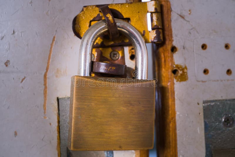 Metal Padlock on Locked on an Old Hinge Lock Stock Image - Image of ...