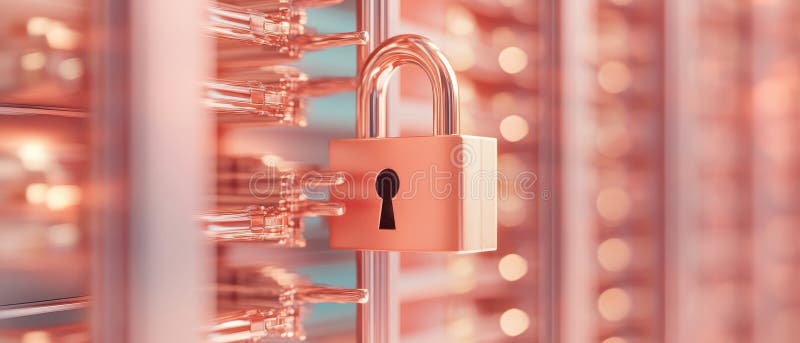 Metal Padlock Secures Server Rack. Cybersecurity Awareness Concept for ...
