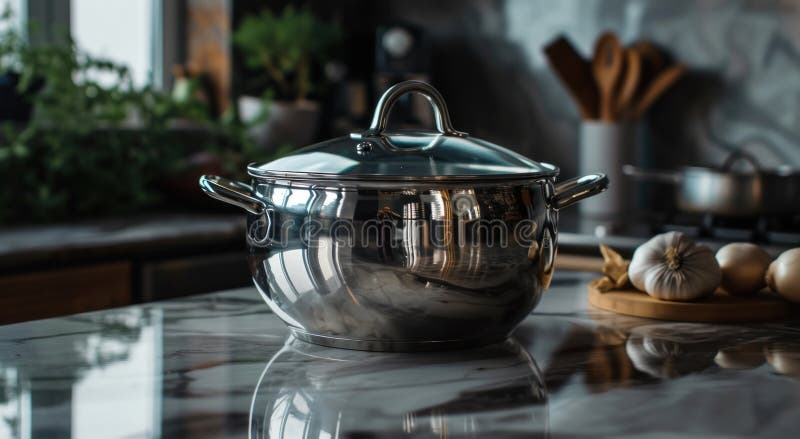 Metal Pan Stands on the Table Stock Illustration - Illustration of ...