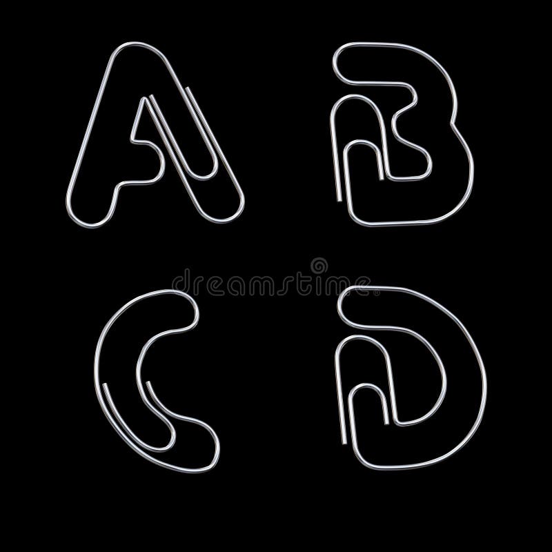 Metal Paper Clip Alphabet - Letters a-D Stock Illustration ...