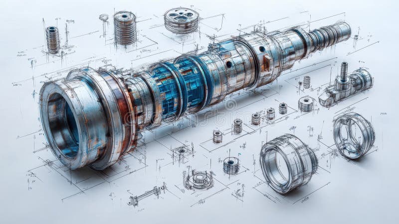 A Metal Part Lying on an Engineering Drawing . Engineering Drawing ...