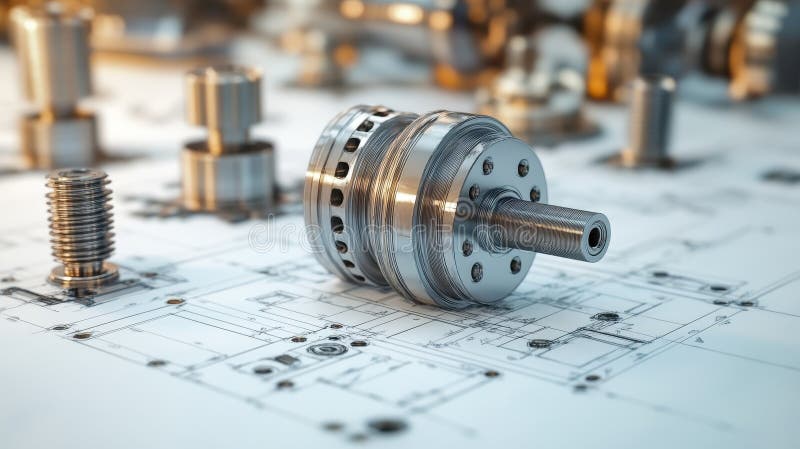 A Metal Part Lying on an Engineering Drawing . Engineering Drawing ...