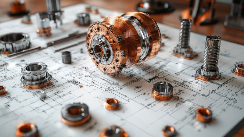 A Metal Part Lying on an Engineering Drawing . Engineering Drawing ...