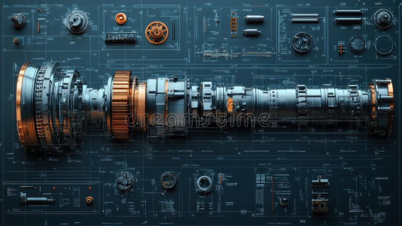 A Metal Part Lying on an Engineering Drawing . Engineering Drawing ...