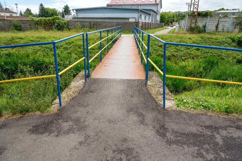 A Metal Pedestrian Bridge Connecting the Two Sides Stock Photo - Image ...