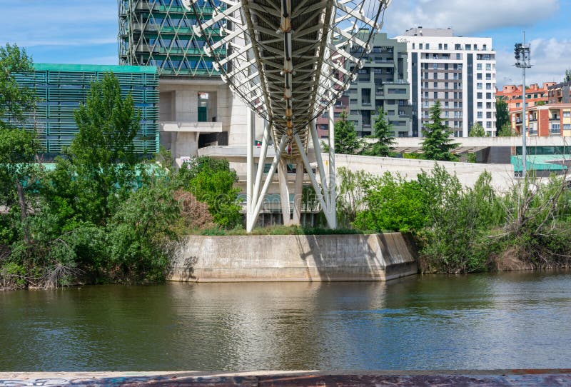 Metal Pedestrian Footbridge Over the River Stock Image - Image of walk ...