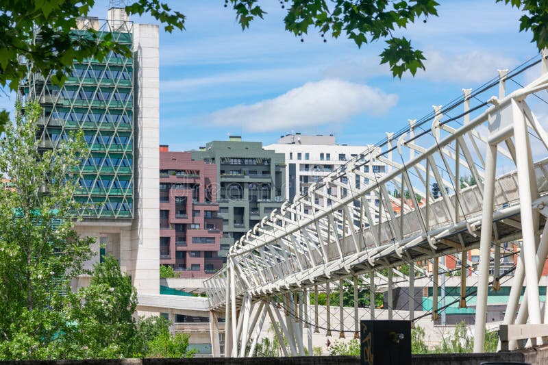 Metal Pedestrian Footbridge Over the River Stock Photo - Image of path ...
