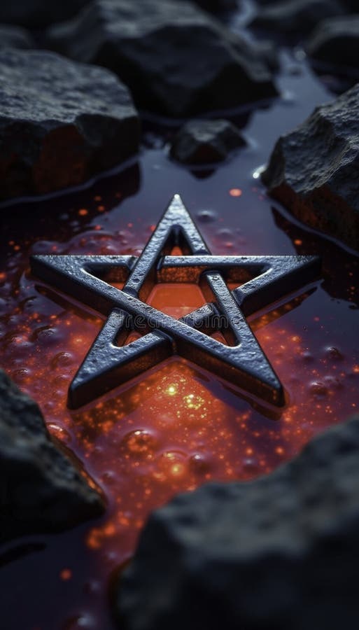 Metal Pentagram Submerged in Glowing Red Rock Pool, Metal, Rock Stock ...