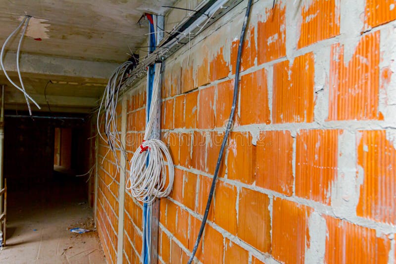 Metal Perforated Tray with Bundle of Cables between Floors in Building ...