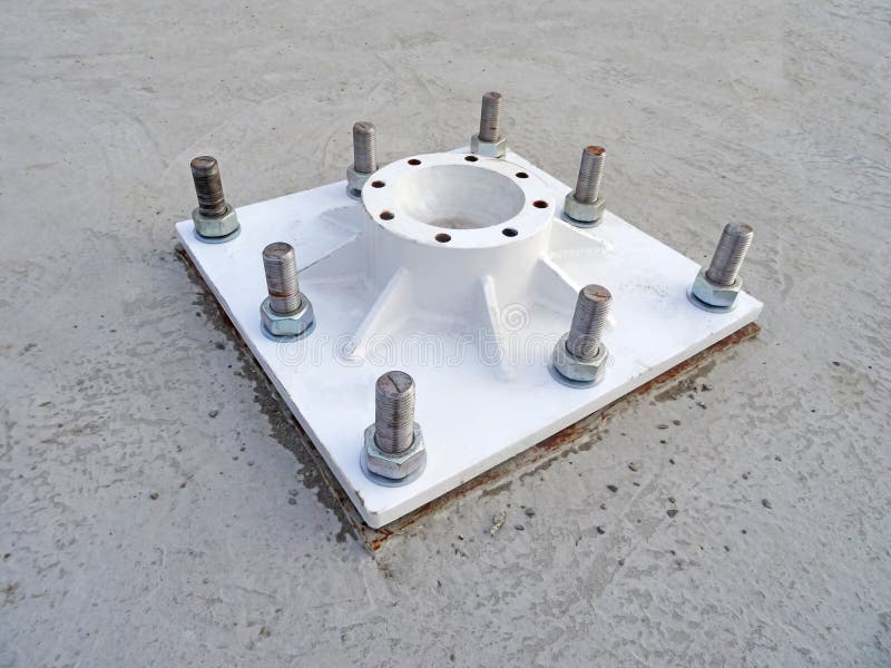 Metal Pillar Fastened To Basement with Anchor Bolts and Nuts Stock ...