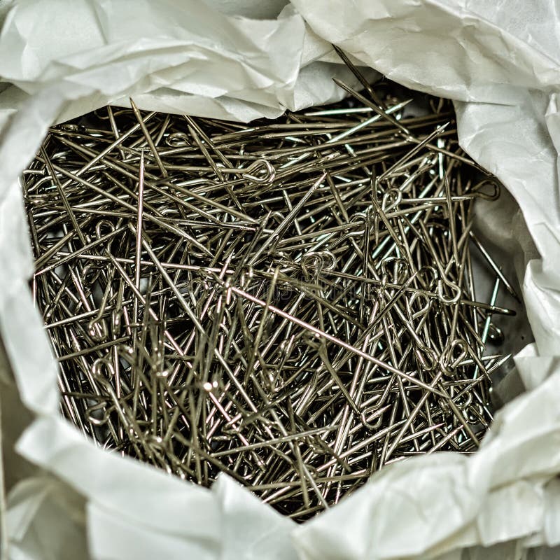 Metal Pins in a Paper Box, Close-up Stock Image - Image of crowd ...