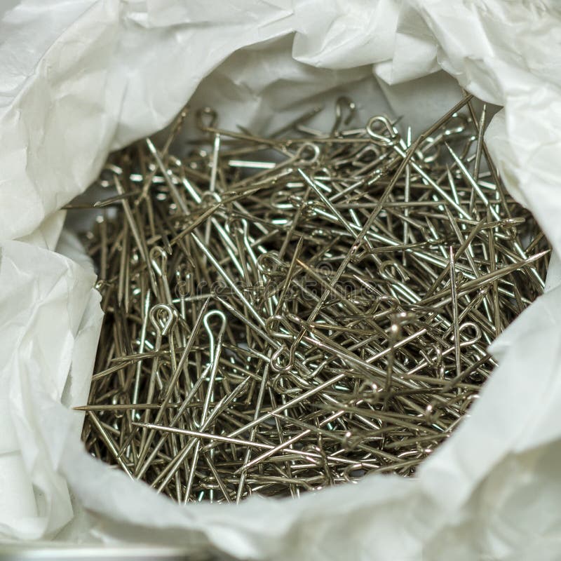 Metal Pins in a Paper Box, Close-up Stock Image - Image of abstract ...