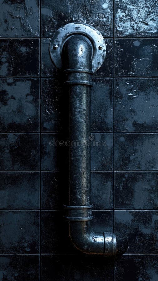 A Metal Pipe Protrudes from a Tiled Wall in a Compact Space Stock Image ...
