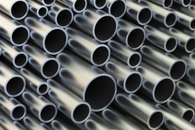 Metal pipes background, 3D stock illustration. Illustration of rolled ...