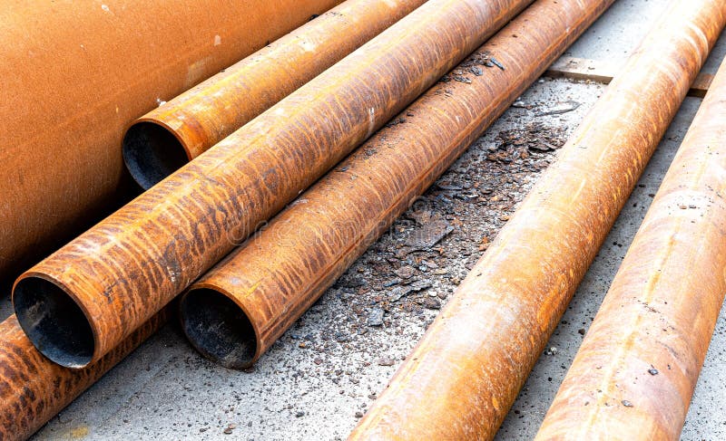 Metal Pipes Covered with Rust Lie on the Construction Site Stock Image ...