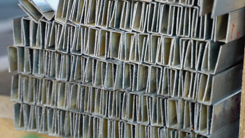 Metal Pipes Made of Rectangular Profile in a Commercial Warehouse Stock ...