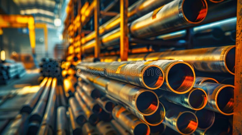 Stack of Metal Pipes at Factory Stock Illustration - Illustration of ...