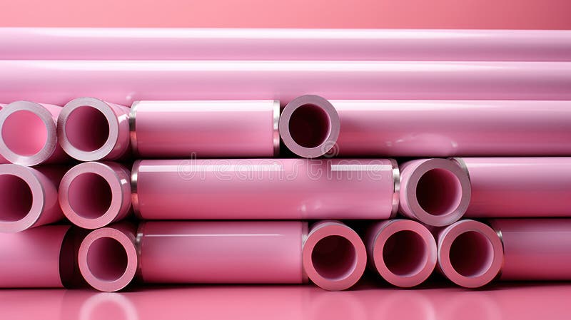 Metal Pipes Stacked in a Row on a Pink Background Stock Illustration ...