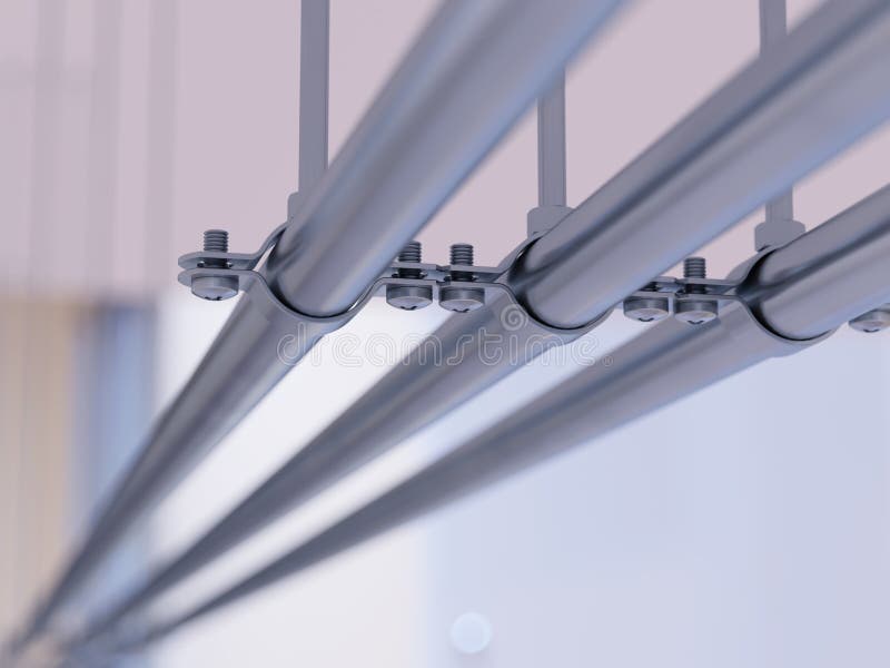 Metal Pipes Suspended To the Ceiling Stock Image - Image of development ...