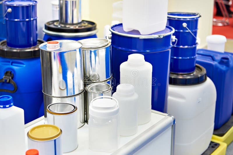 Metal and Plastic Containers for Paint Stock Image - Image of plastic ...