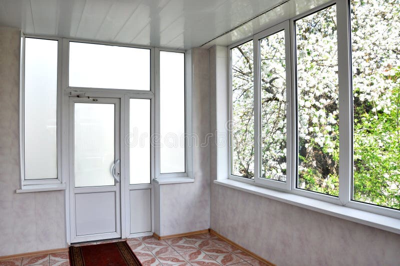 Metal-plastic Doors and Windows in the Loggia Stock Photo - Image of ...
