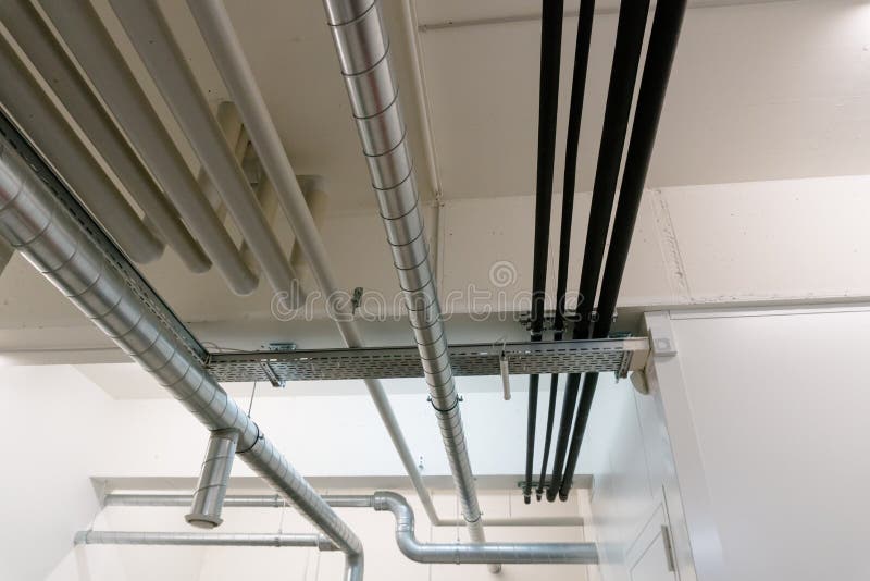 Metal and Plastic Pipe System on the Cellar Ceiling of an Apartment ...