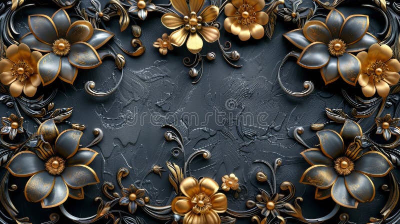 Metal Plate with Gold Flowers Stock Photo - Image of detailed, embossed ...