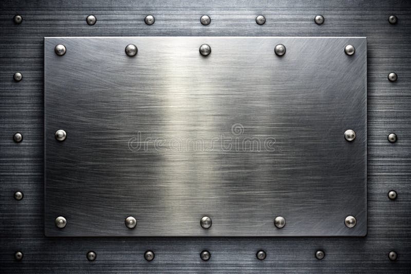 Metal Plate Over Dark Steel Background. Steel Metal Plate with Rivets ...