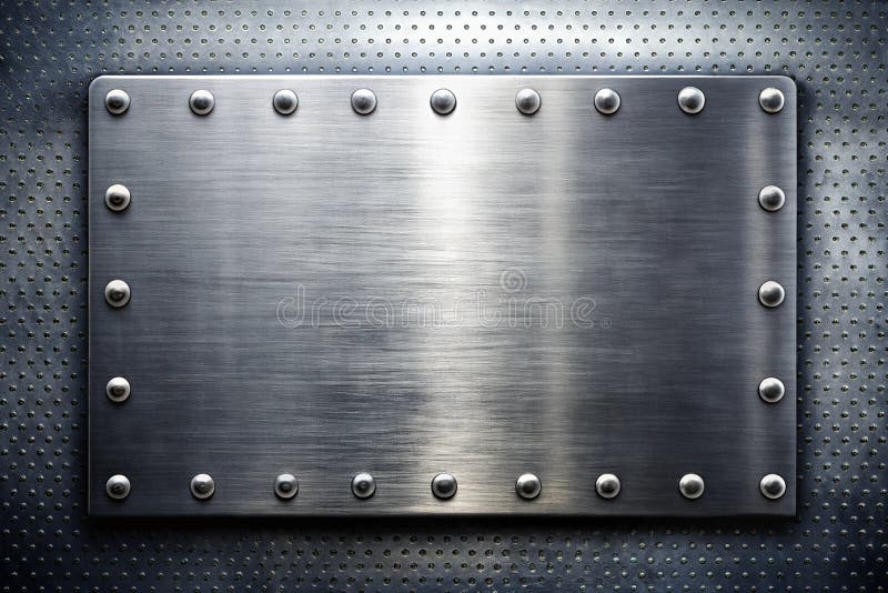 Metal Plate Over Dark Steel Background. Steel Metal Plate with Rivets ...