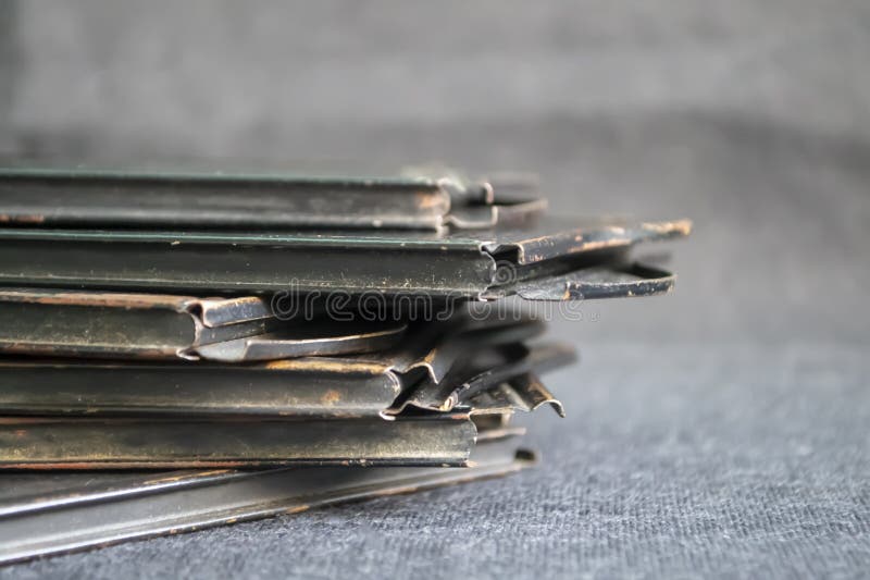 Metal Plates on Grey Background. Old Camera Plates. Stock Image - Image ...