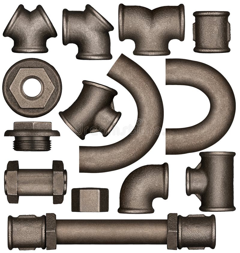 Metal plumbing pipes set stock image. Image of bolt, collection - 80659621