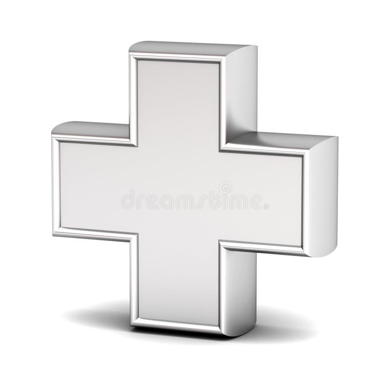 Metal Plus Sign on White Background with Reflection Stock Illustration ...