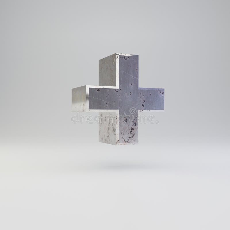 Metal Plus Symbol. 3D Render Scratched Rusty Metal Font Isolated on ...